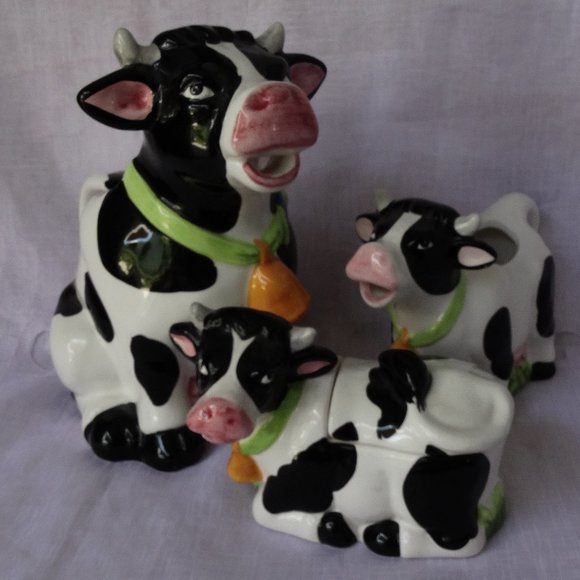 Kitchen | Ceramic Cow Pitcher Sugar Bowl Creamer Set Black And White ...